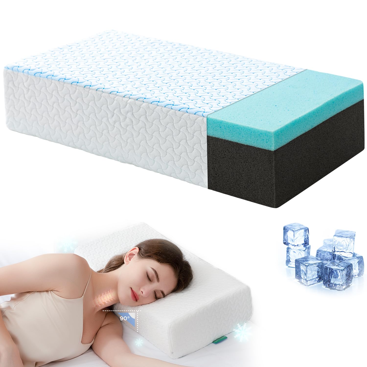 Cooling Cube Pillow for Side Sleepers Square Pillow for Neck Memory Foam Pillow for Sleeping ...
