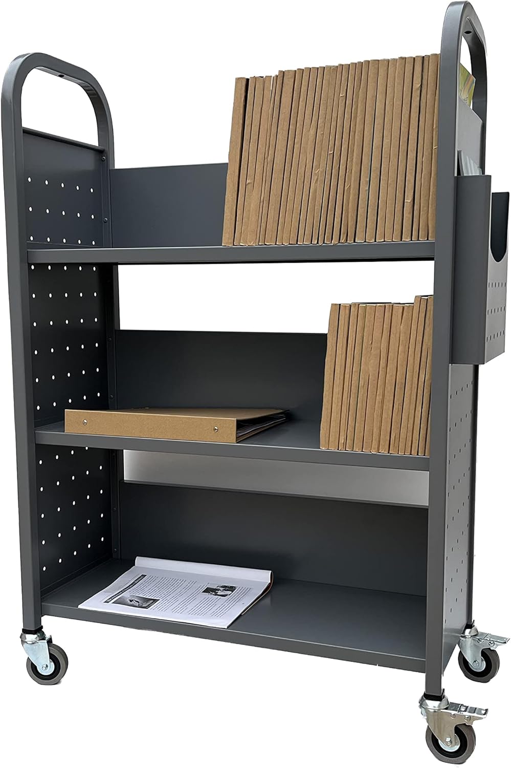 Workington Rolling Book Truck Book Cart with 3 Flat Shelves, Library ...