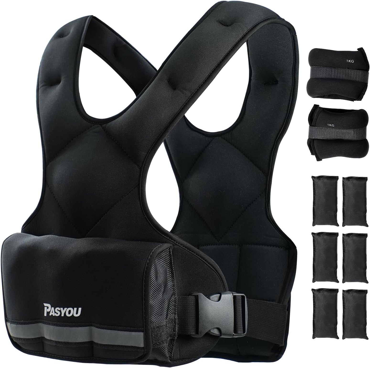 PASYOU Adjustable Weighted Vest 10LB-22LB with Reflective Strip Body ...