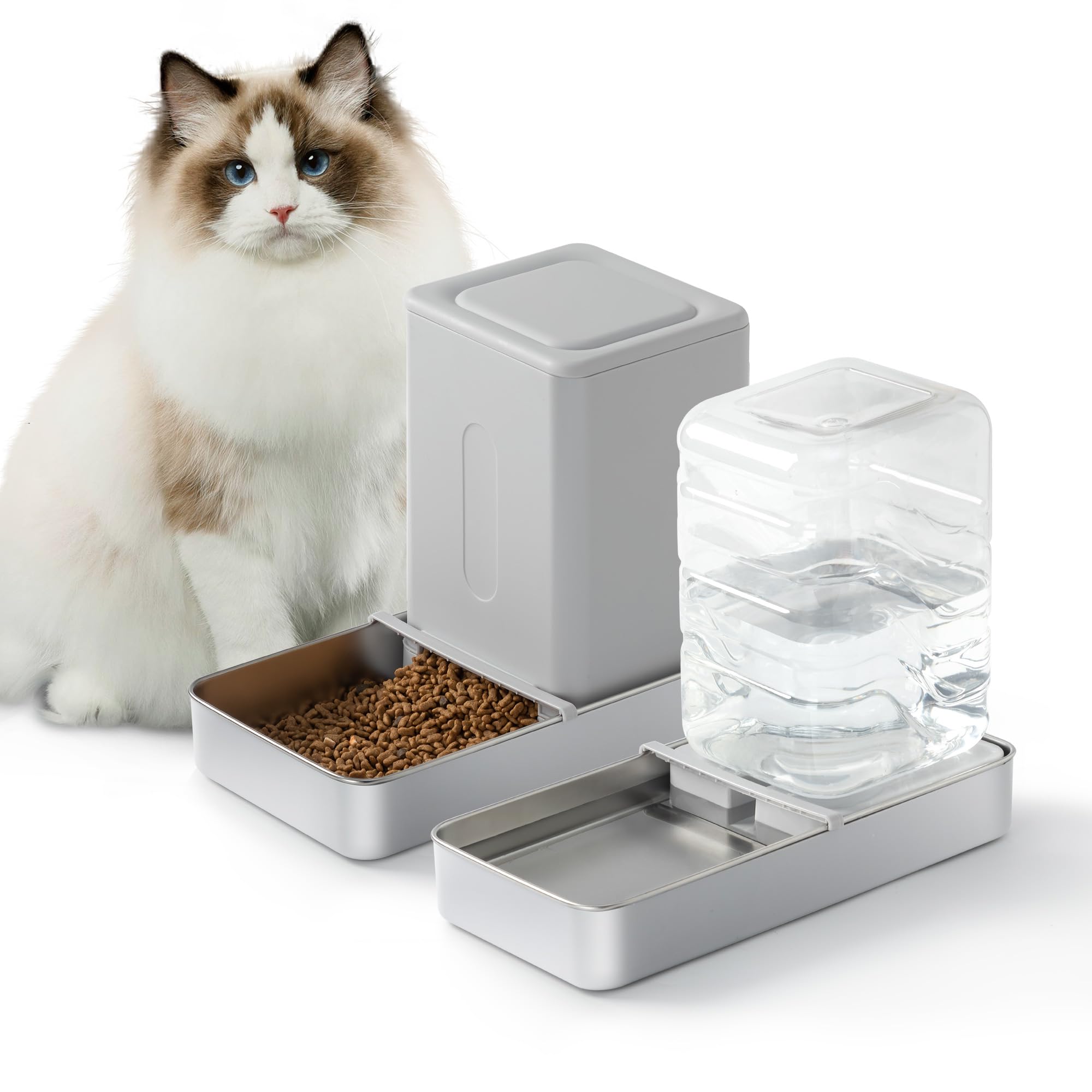 Amazon.com : Automatic Cat Food and Water Dispenser Set - Stainless ...