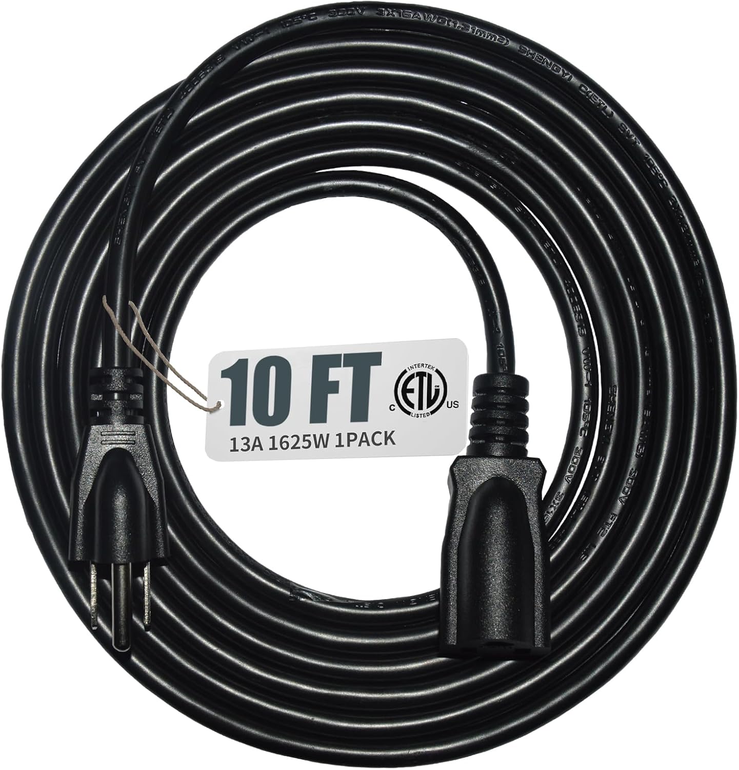 Black Extension Cord 10 ft for Indoor/Outdoor Weather-Resistant 16/3 ...