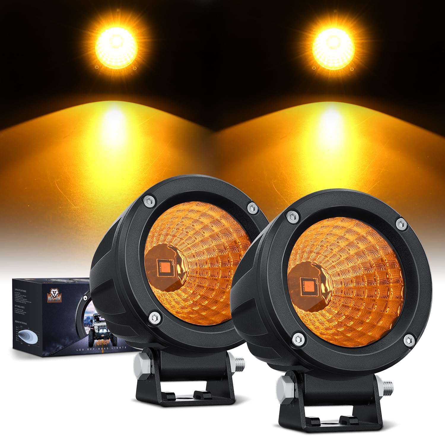 Amazon.com: Nilight Amber Led Light Pods 2PCS 3Inch Flood Round Led ...