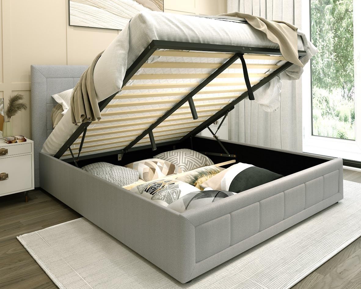 Blisswood 6ft Super King Size Bed Frame Ottoman Bed Frame, UKFR Linen ...