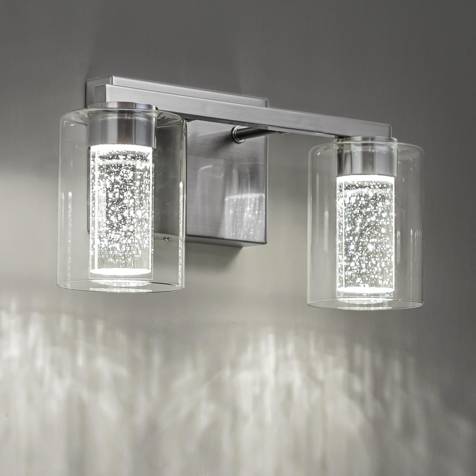 SineRise 2-Light Brushed Nickel Vanity Light with 3 Color Modes (3000K ...