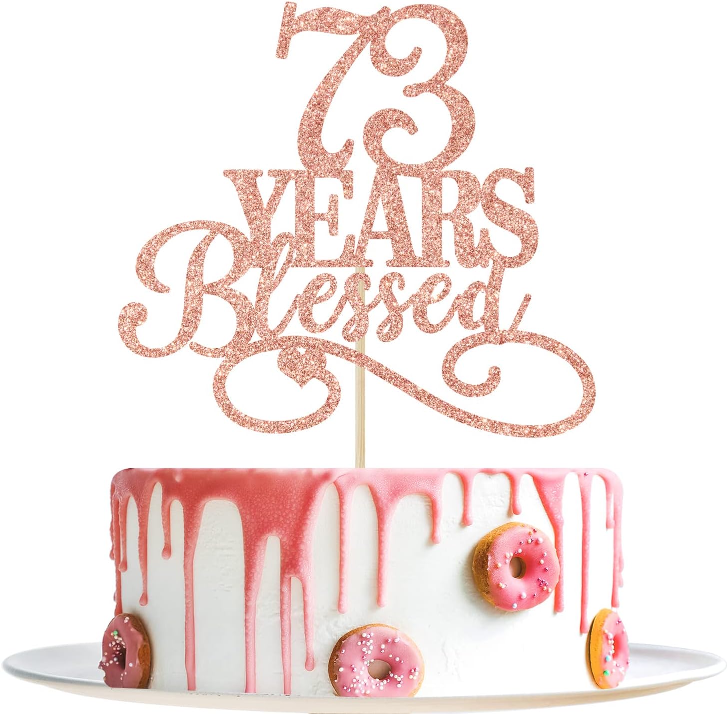 Amazon.com: YotaWish Rose Gold Glitter 73 Years Blessed Cake Topper ...
