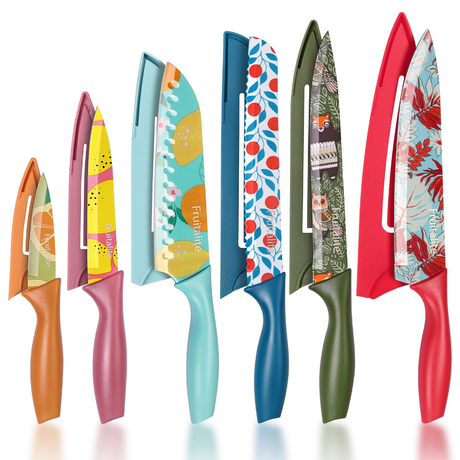 Buy Fruitalite 6 Pieces Patterned Kitchen Knife Set with 6 Blade Covers ...