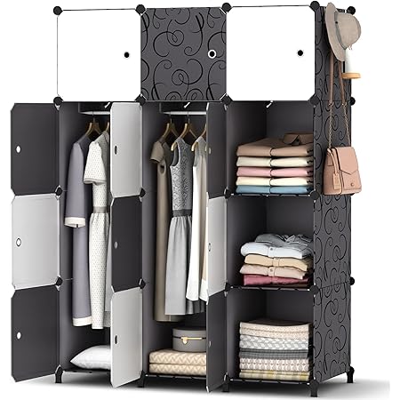 HOMIDEC Upgraded Portable Wardrobe 12 Cube Closet with 2 Clothes ...