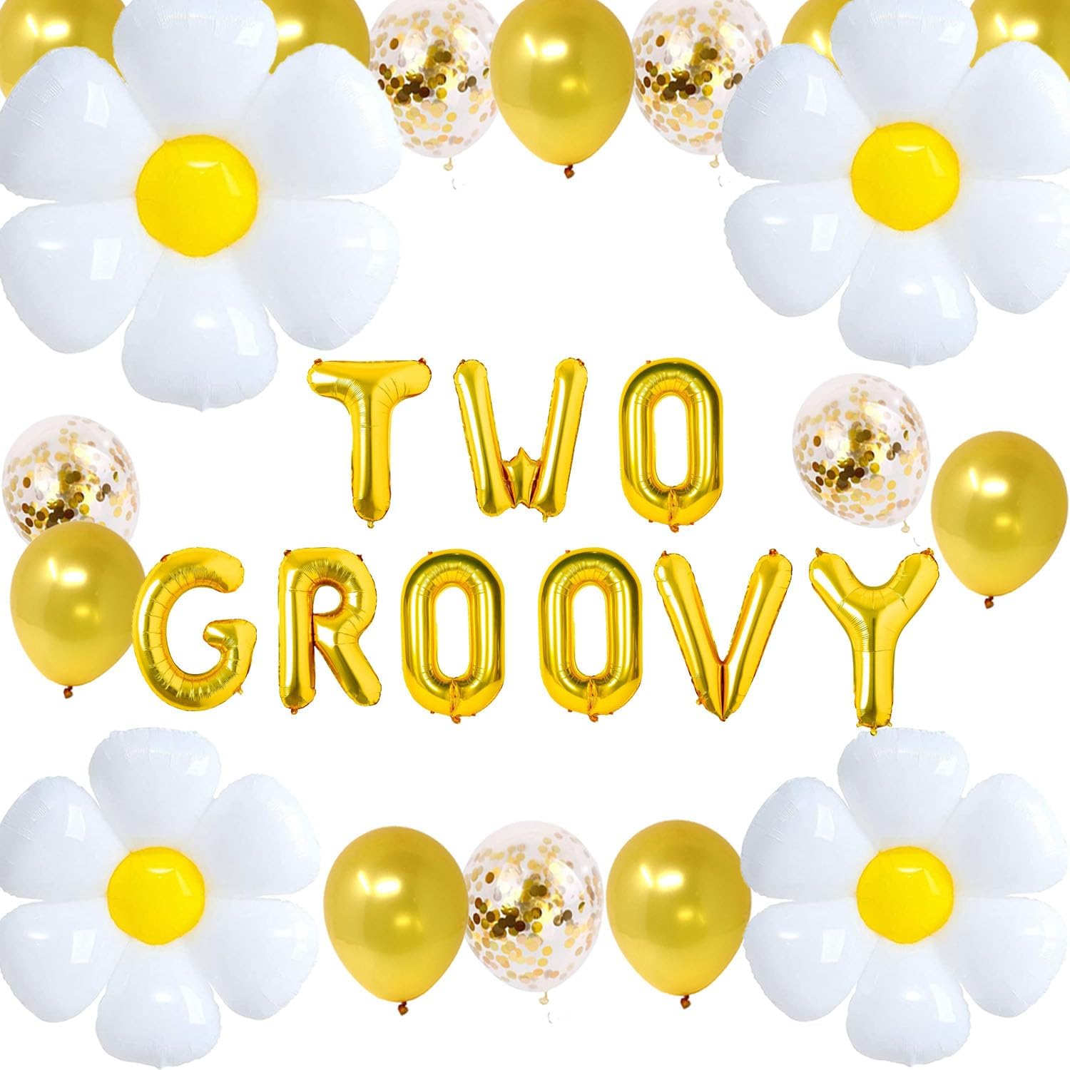 Amazon.com: DXary Two Groovy Balloons Daisy 2nd Party Decorations ...