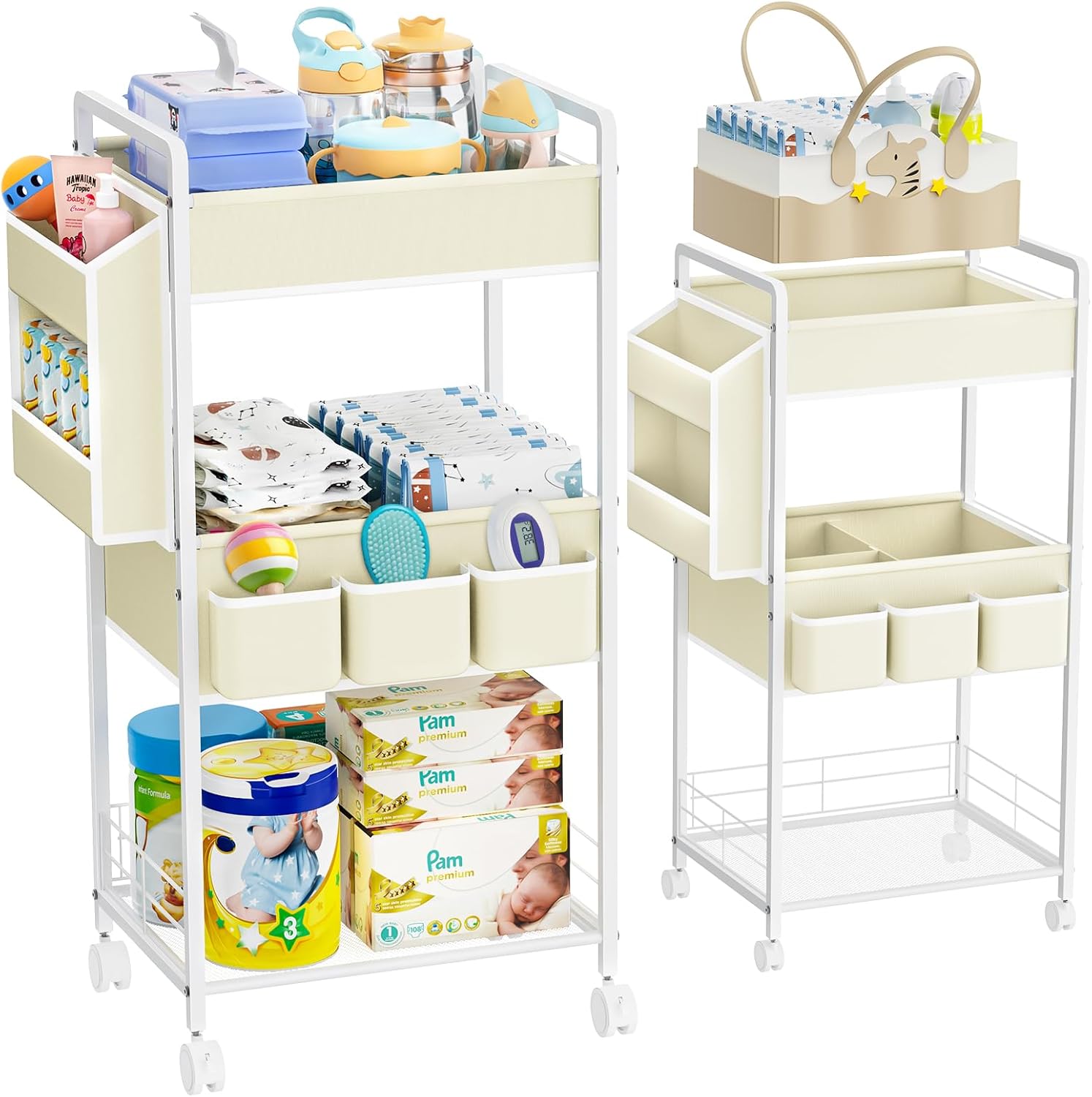 Baby Diaper Caddy Baby And Handle 3 Tier Rolling Cart Diaper Cart With ...