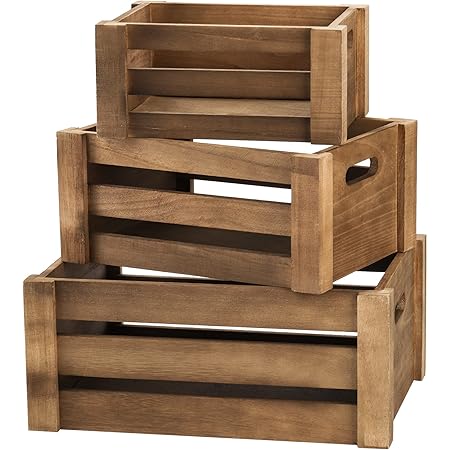 Amazon.com: Lawei Set of 3 Wood Nesting Storage Crates with Handle ...