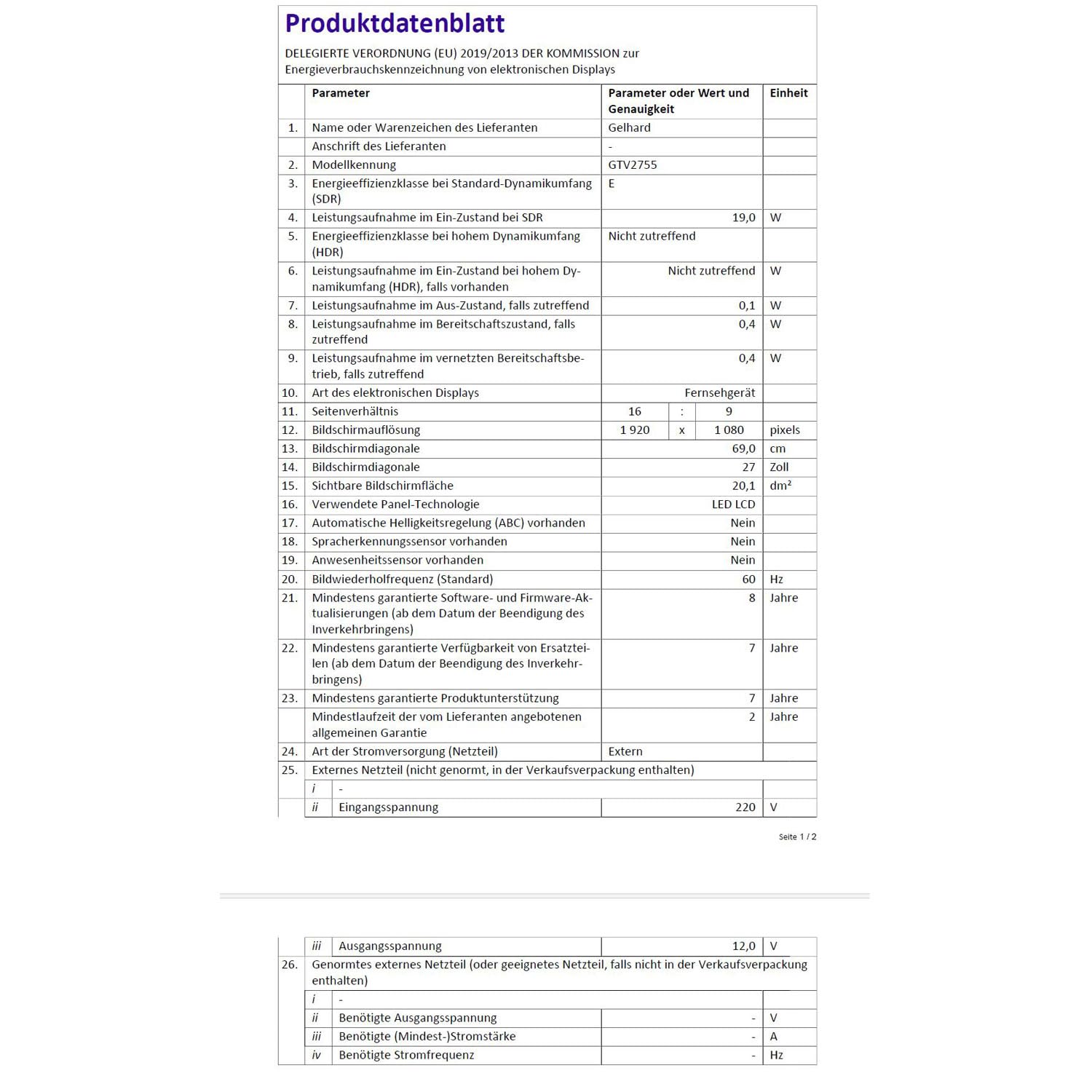 REFLEXION LED 23.6 Zoll TV LDDW-24 DVB-S2 / C / T2 DVD, 24 Volt 12 Volt ...