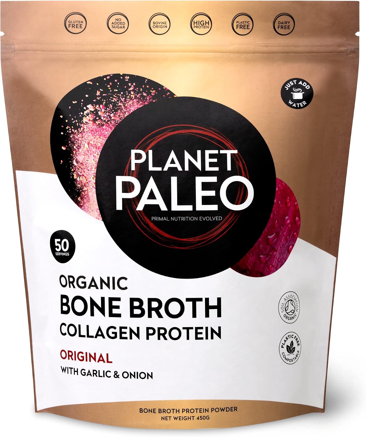 Planet Paleo Organic Bone Broth Collagen Protein Powder (450g, 50 ...