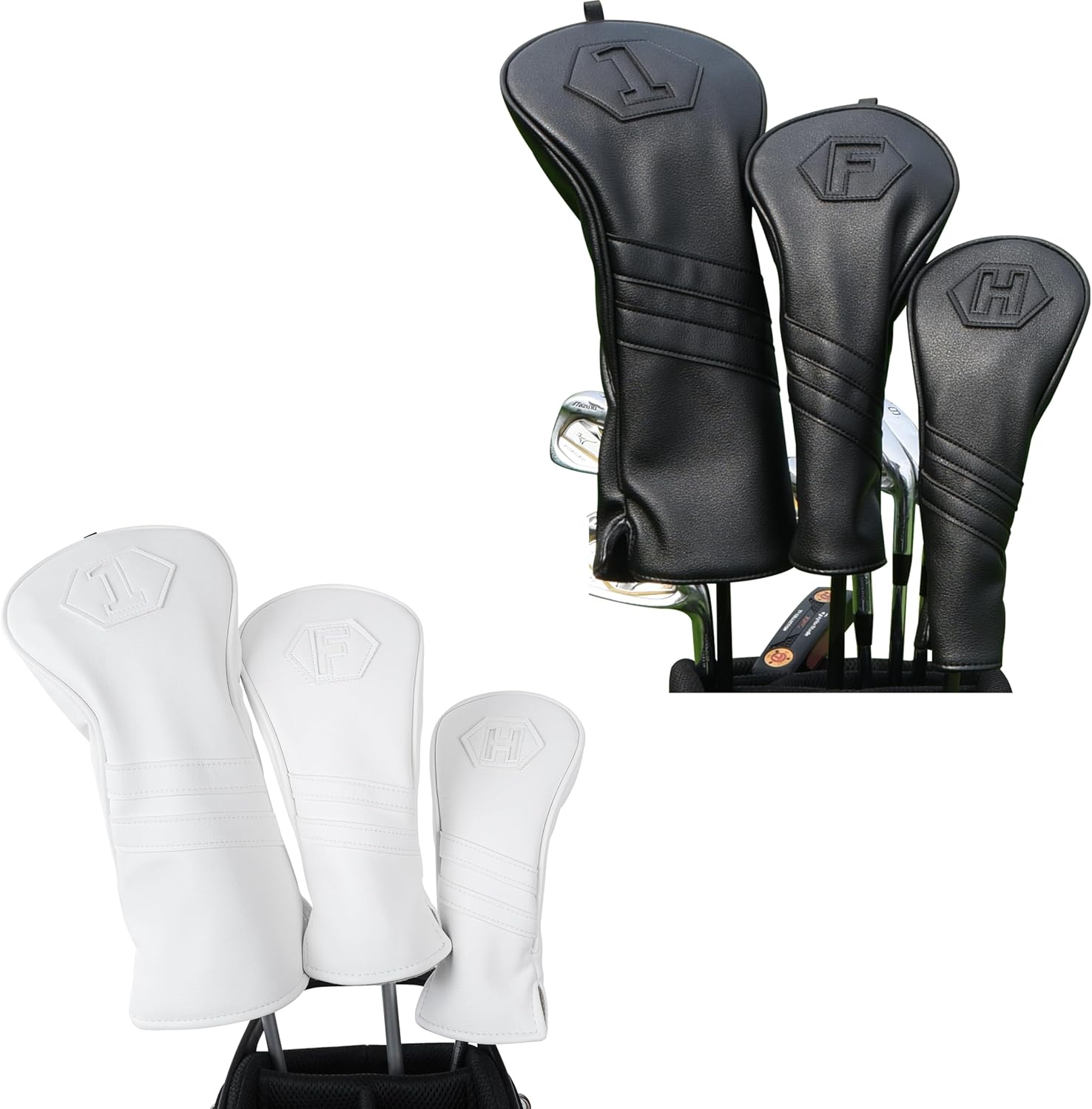 Amazon.com : Golf Club Covers 3 PCS Set Premium PU Leather Striped ...