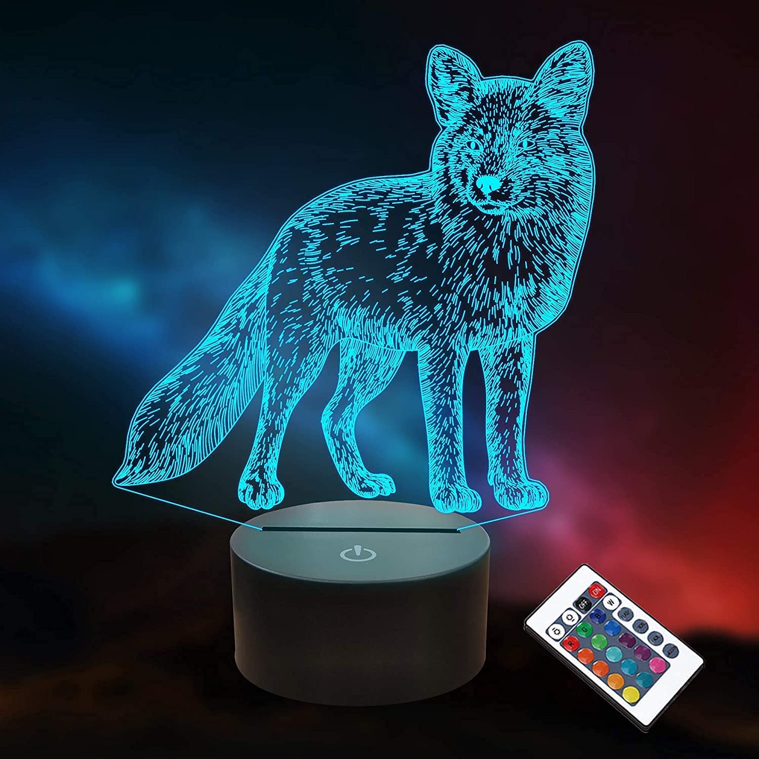 FXUSLGT 3D Fox Night Light 16 Color Change LED Remote Control Table ...