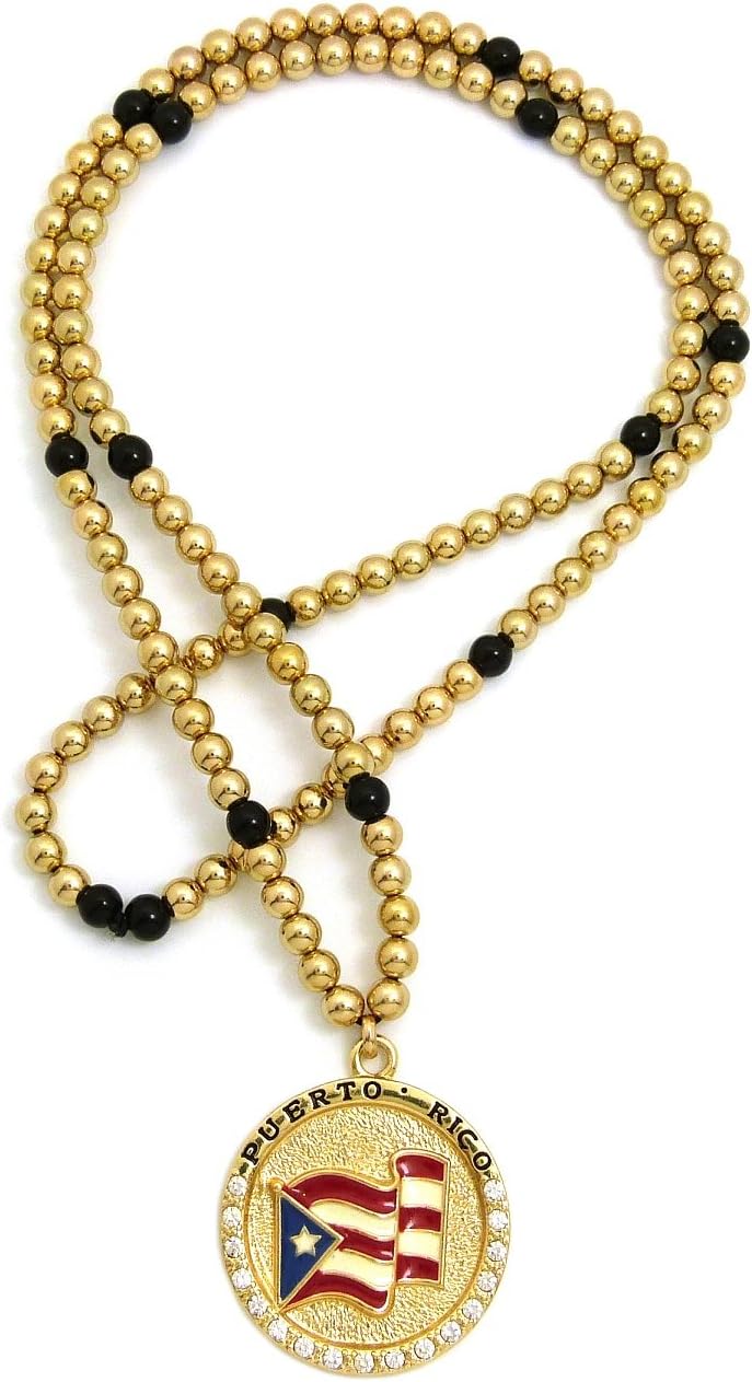 Crescendo SJ INC NEW PUERTO RICO ROUND PENDANT & 30" CCB BEAD CHAIN HIP ...