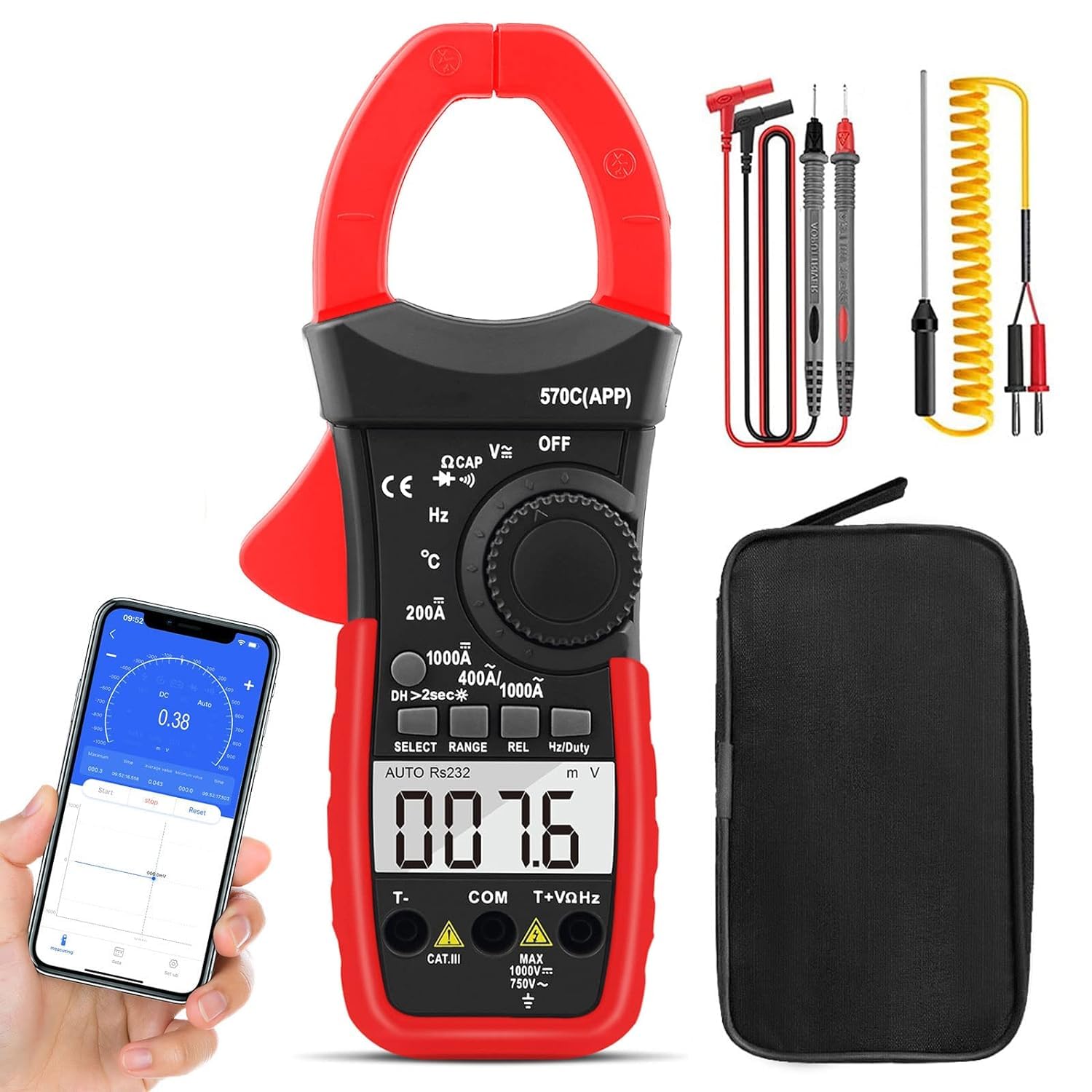 Digital Clamp Meter Multimeter 4000 Counts Amp Voltage Tester with APP ...