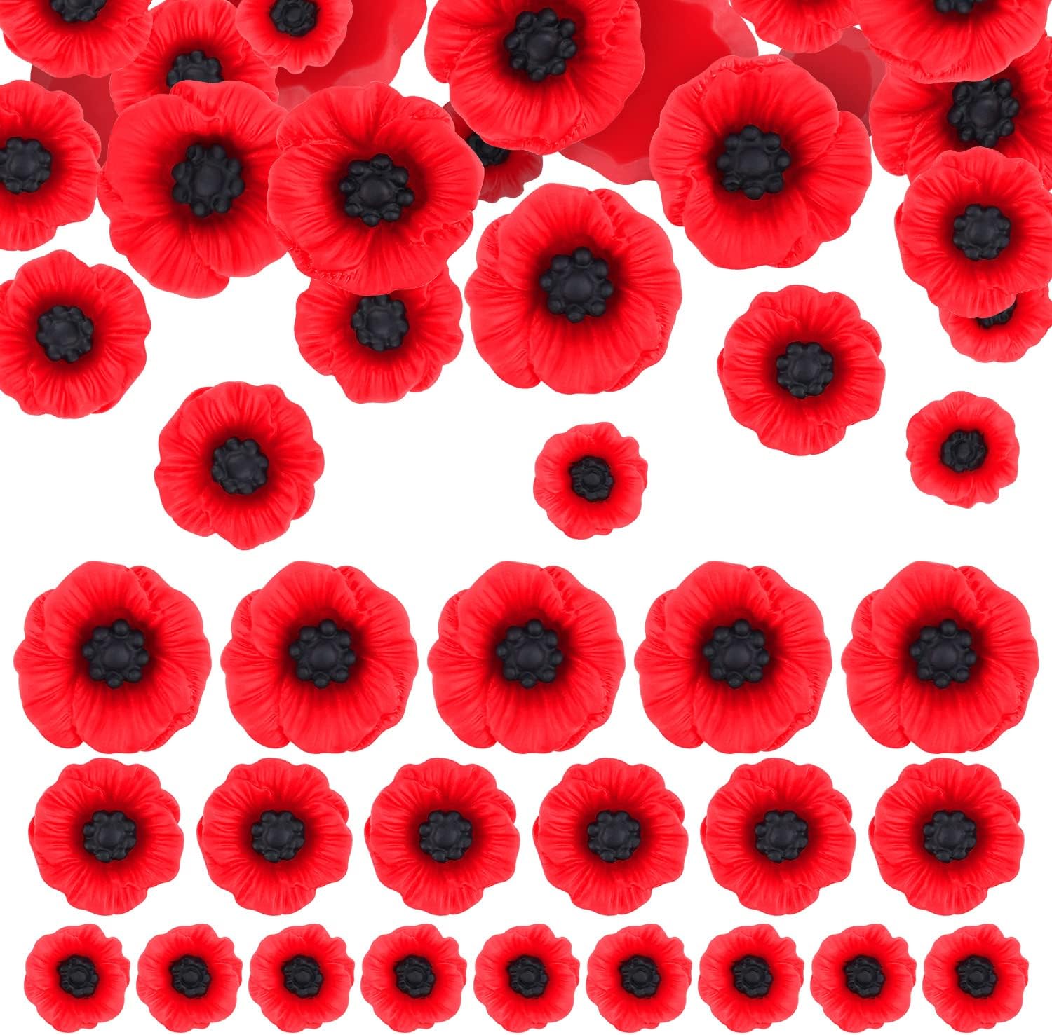 48 Pieces resin Poppy Artificial Stemless Faux Flowers for Veterans Day ...