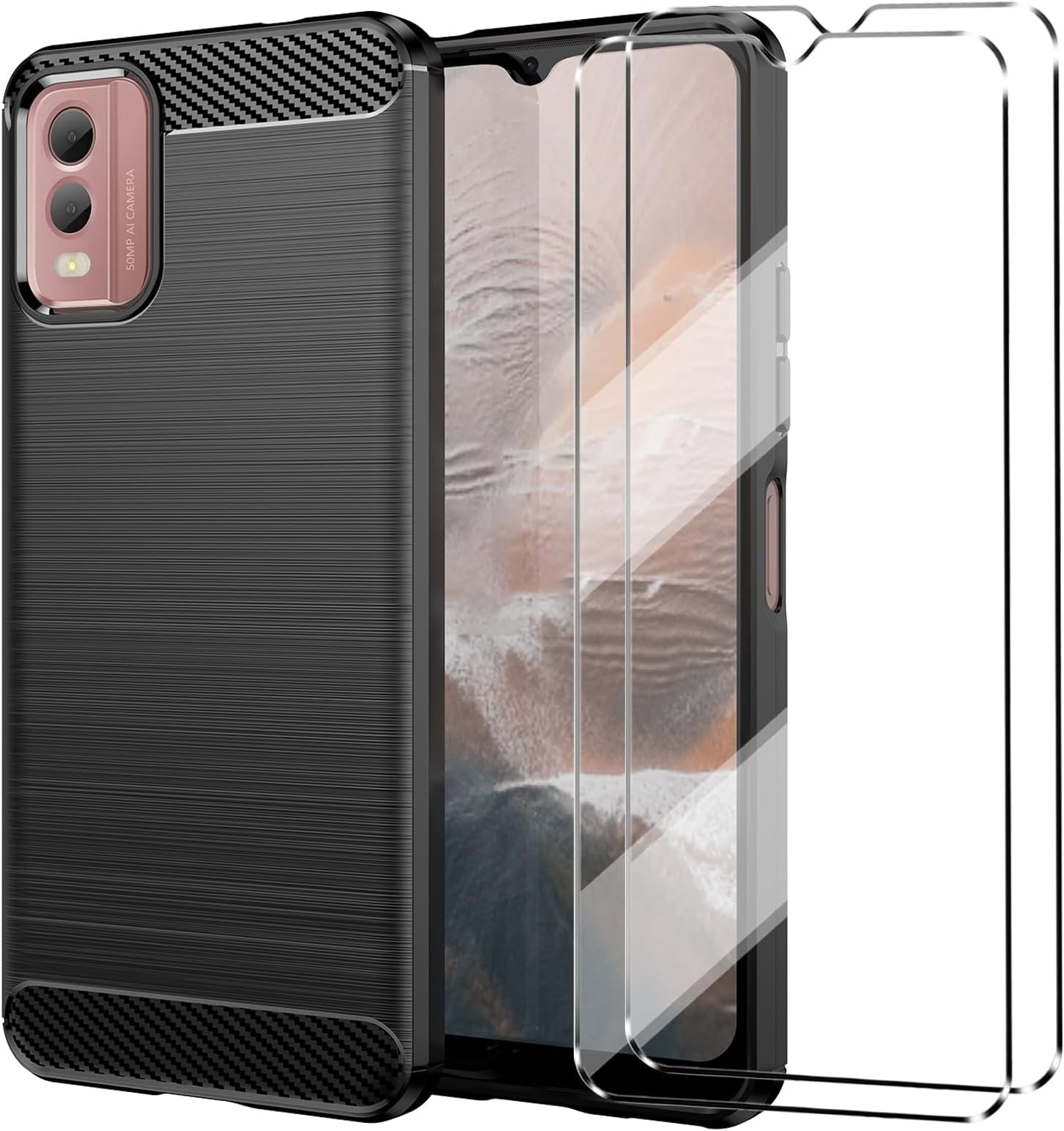 [3 in 1] Case Compatible with NOKIA C32 Cover with 2 Pack Tempered ...