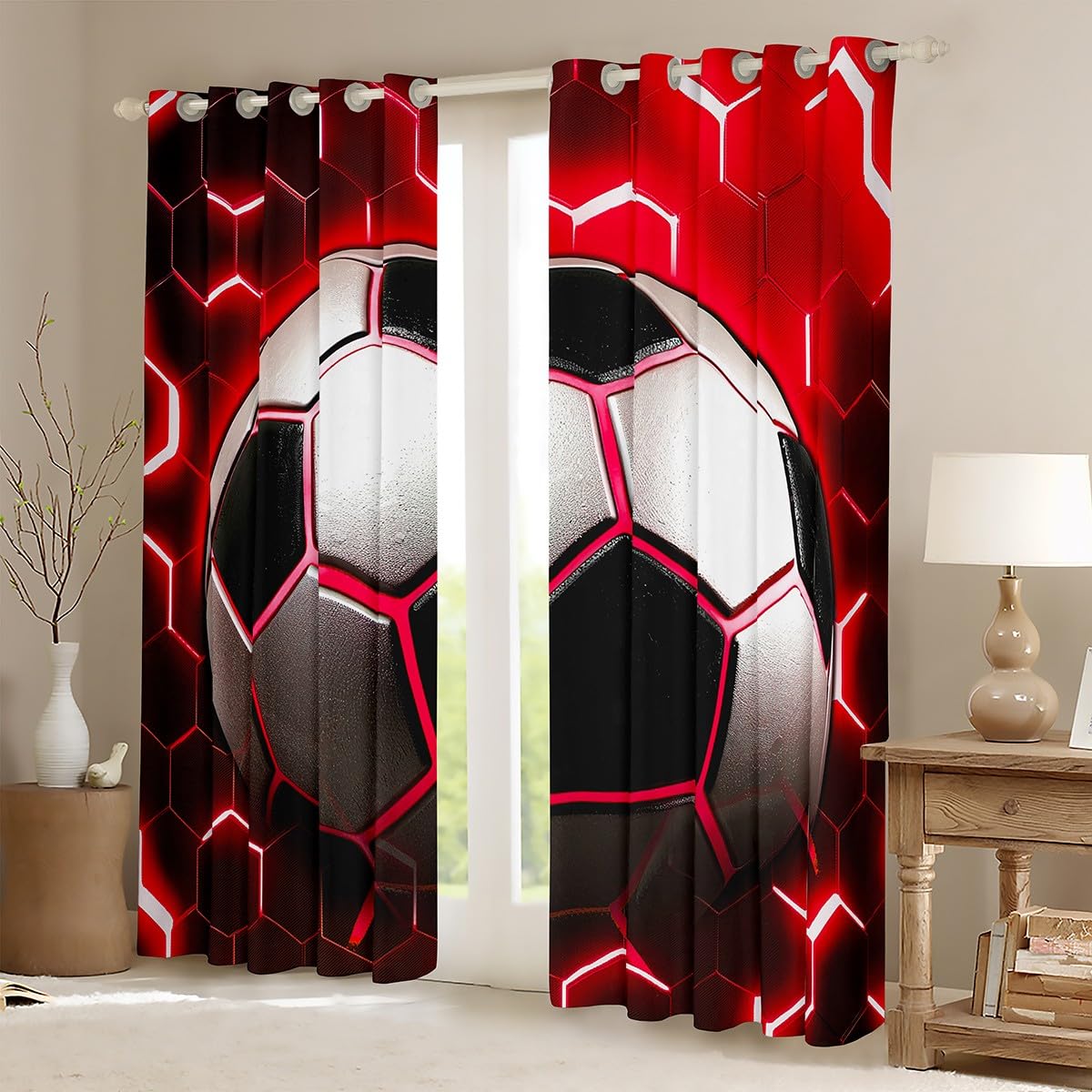 Sports Themed Curtains 3D Football Blackout Curtains Kids Boys Teens