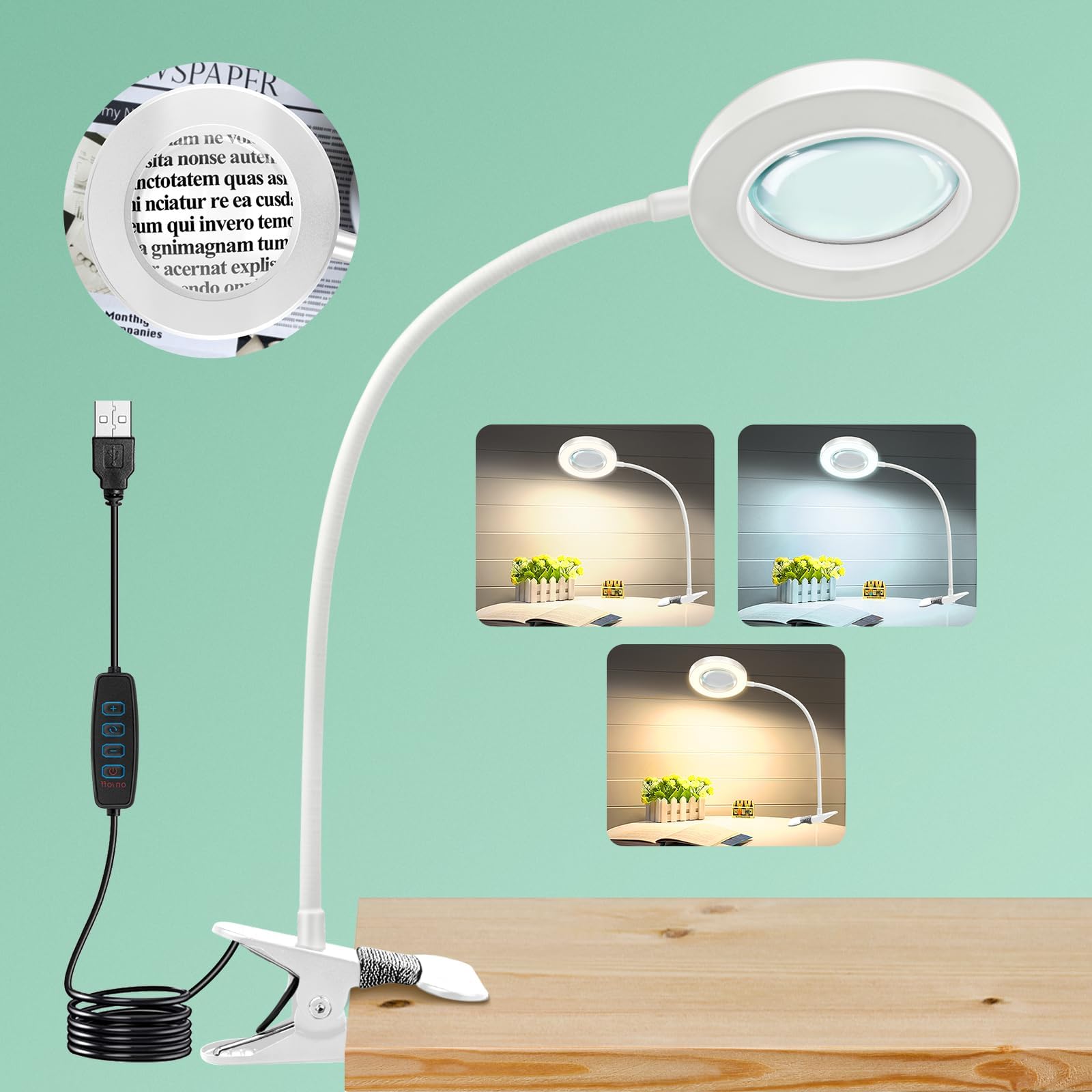 Amazon.com: LED Magnifying Lamp with Clamp, 8-Diopter, 10X Real Glass ...