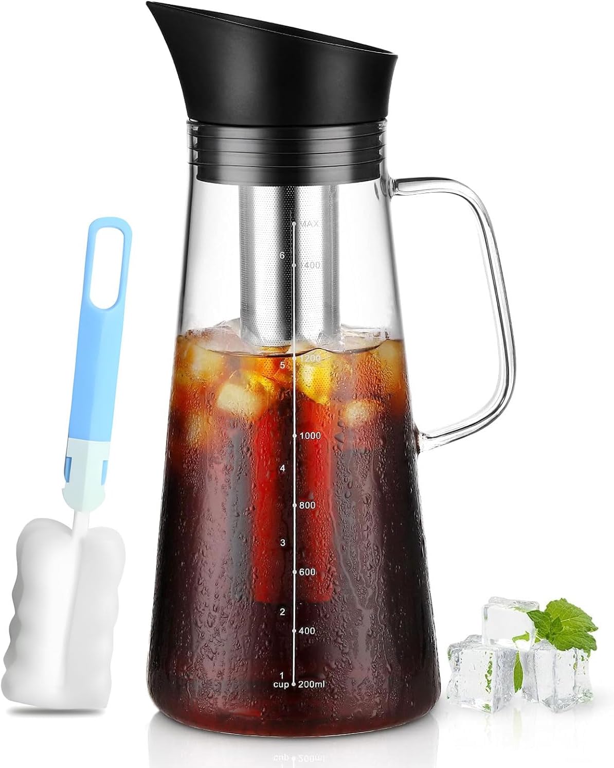 Cold Brew Coffee Maker,1.2L Tetera de Vidrio para Estufa,Jarra Cold ...