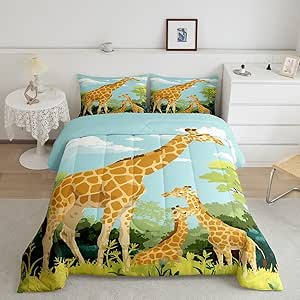 Amazon.com: Cartoon Giraffe Comforter Set Twin Size for Kids Cute ...