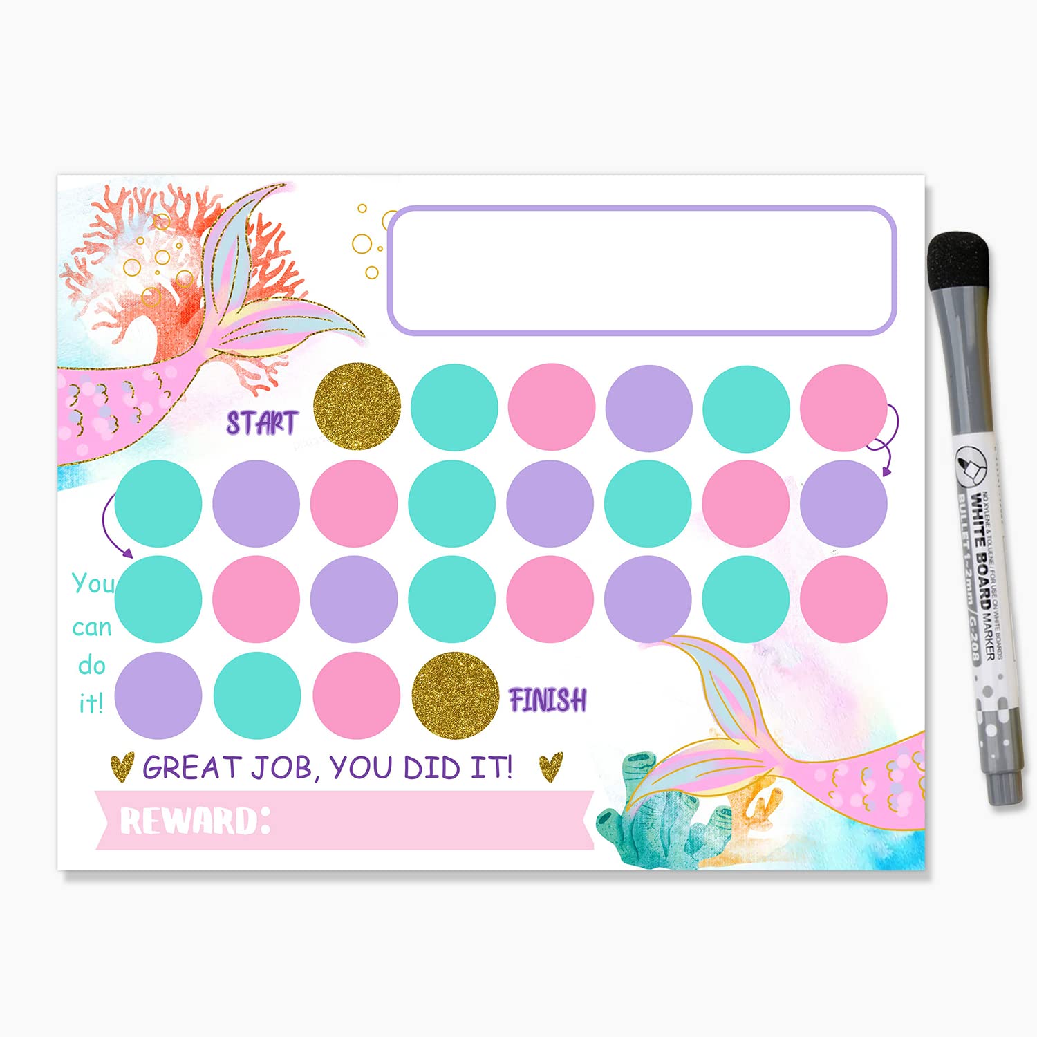 Mermaid Chore Chart For Kids Girls Magnetic Reward Chart Kids ...