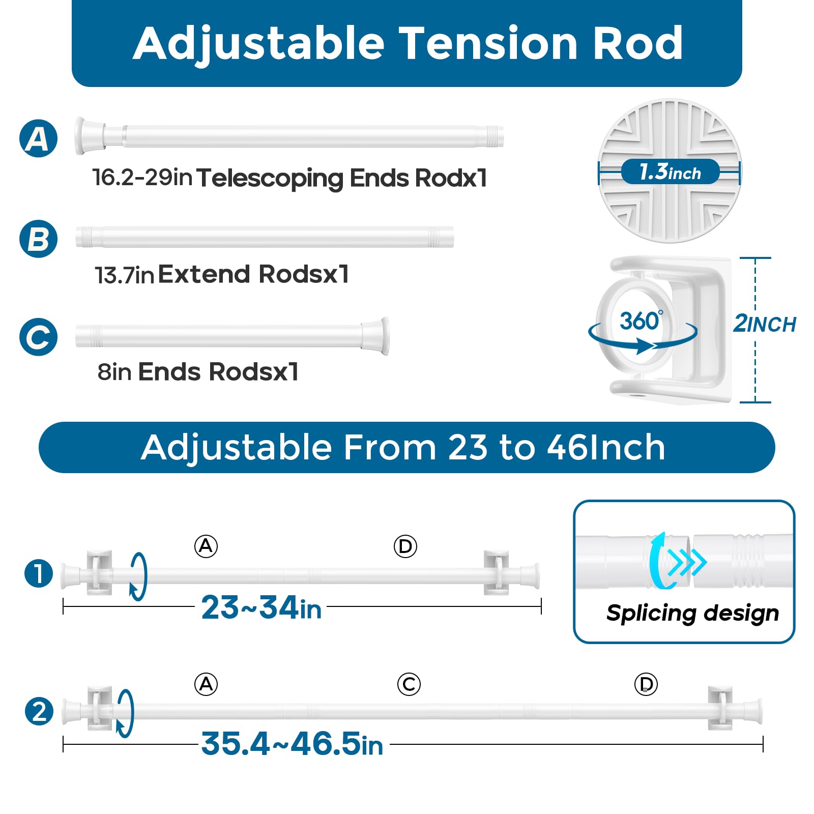 Snapklik.com : AIZESI 2PCS White Tension Curtain Rod 18-36 Inch ...