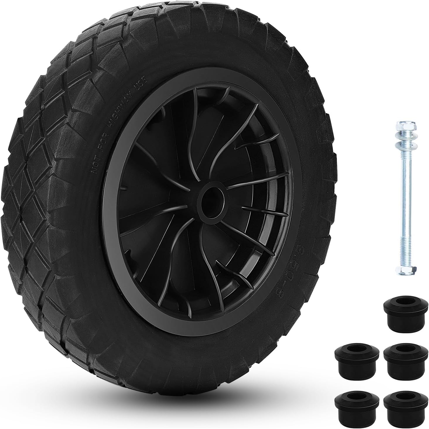 CROWNSHOP 14" Wheelbarrow Wheels PU Puncture Proof Solid 3.50-8 Wheel Solid Tyre Rim Wheel Tyre ...