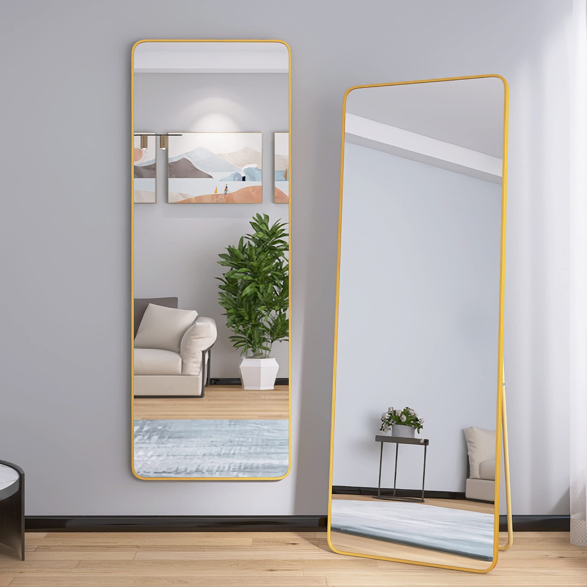 Beauty4U 65" x 22" Rounded Frame Full Length Mirror with Stand, Gold ...