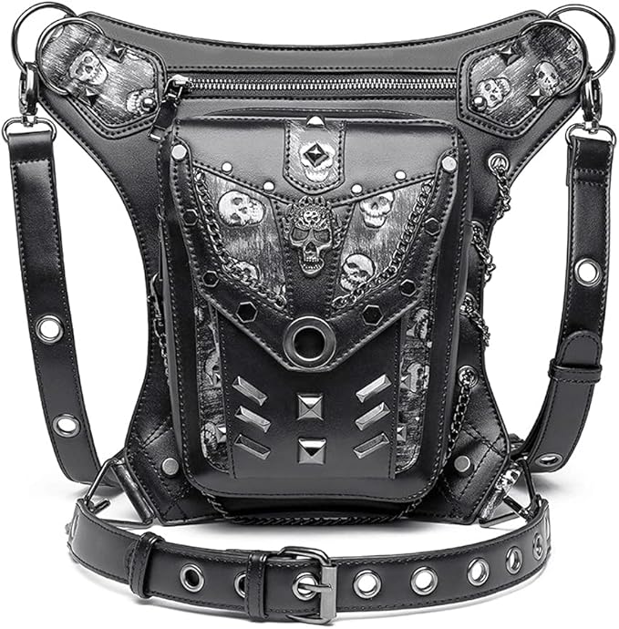 Amazon.com | Steampunk Waist Bag Fanny Pack Fashion Gothic Leather ...