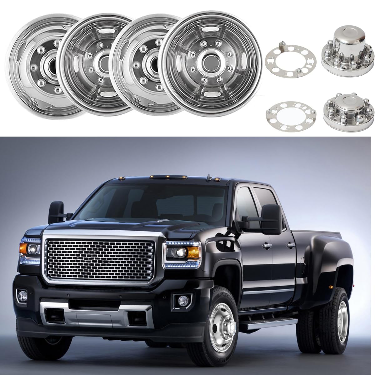 Amazon.com: Lifeinfinity Set of 4 16inch Stainless Steel Dually Wheel Simulators, 8 Lug 4 Hand ...