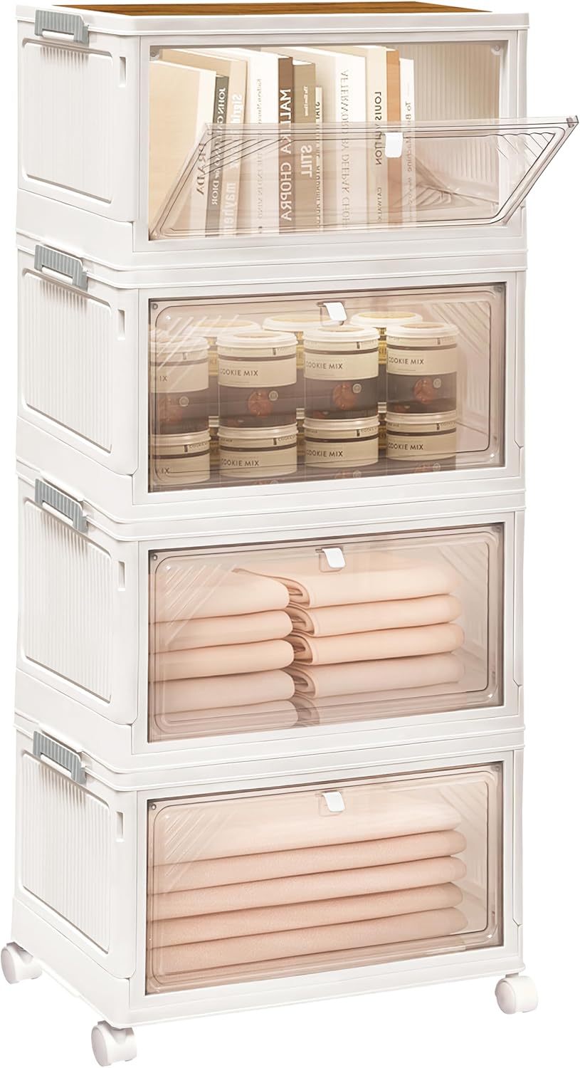 Amazon.com - Stackable Storage Bins with Lids 23QT, 4 Pack Collapsible ...