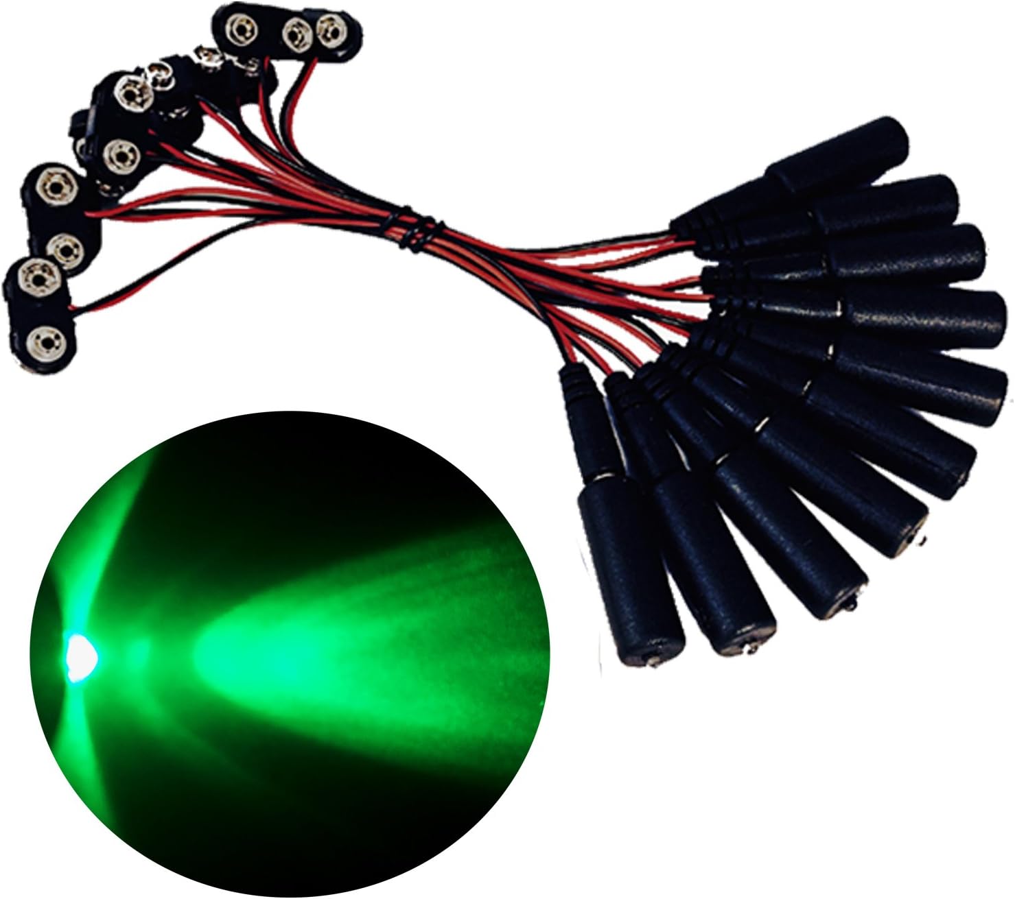 10 pack green LED effects light operates from 9V battery, narrow spot ...