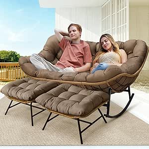 Amazon.com : BULEXYARD Double Papasan Rocking Chair Outdoor, 2 Person ...