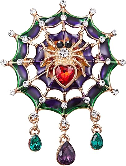 Amazon.com: KTWHDS Halloween Spider Web Brooch Pin Enamel Crystal ...
