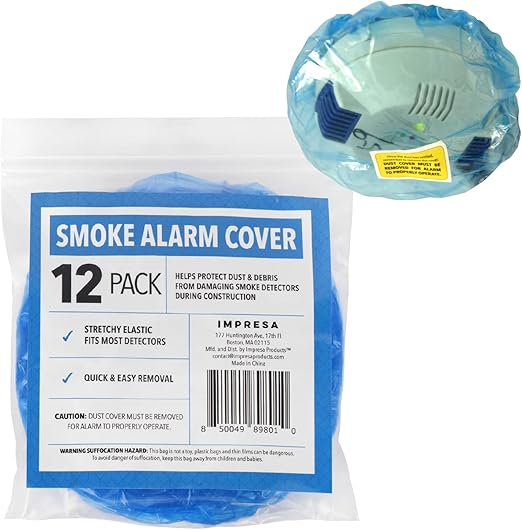 IMPRESA Pack of 12 Temporary Smoke Detector Cover Pack - Dust & Debris ...