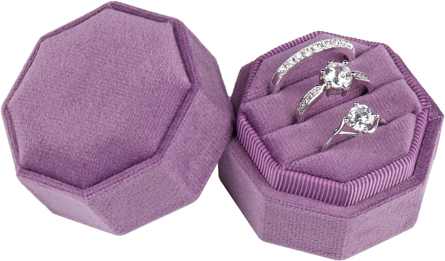 Amazon.com: JIDUO Velvet Ring Box for Proposal 3 Slots Octagon Wedding ...