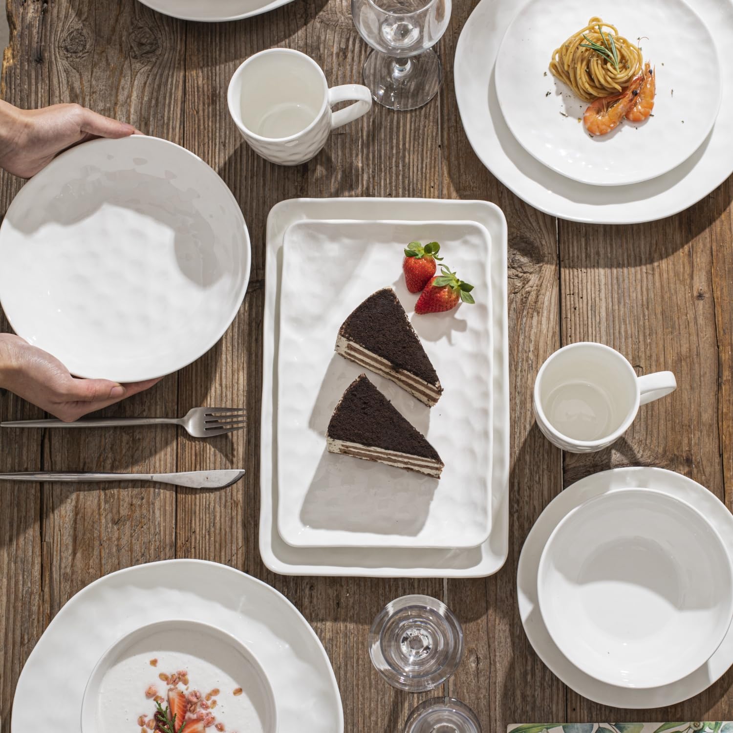 HOMBENE Plates and Bowls Sets, 26 Piece w/Rectangula Dinnerware Sets ...