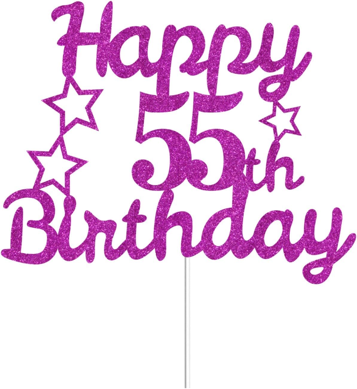 Amazon.com: Happy 55th Birthday Cake Toppers Purple Glitter, Cheers to ...