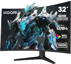 Amazon.com: KOORUI 32 inch Curved Gaming Monitor - QHD (2560 x 1440) 2K Display, 170Hz 144Hz ...