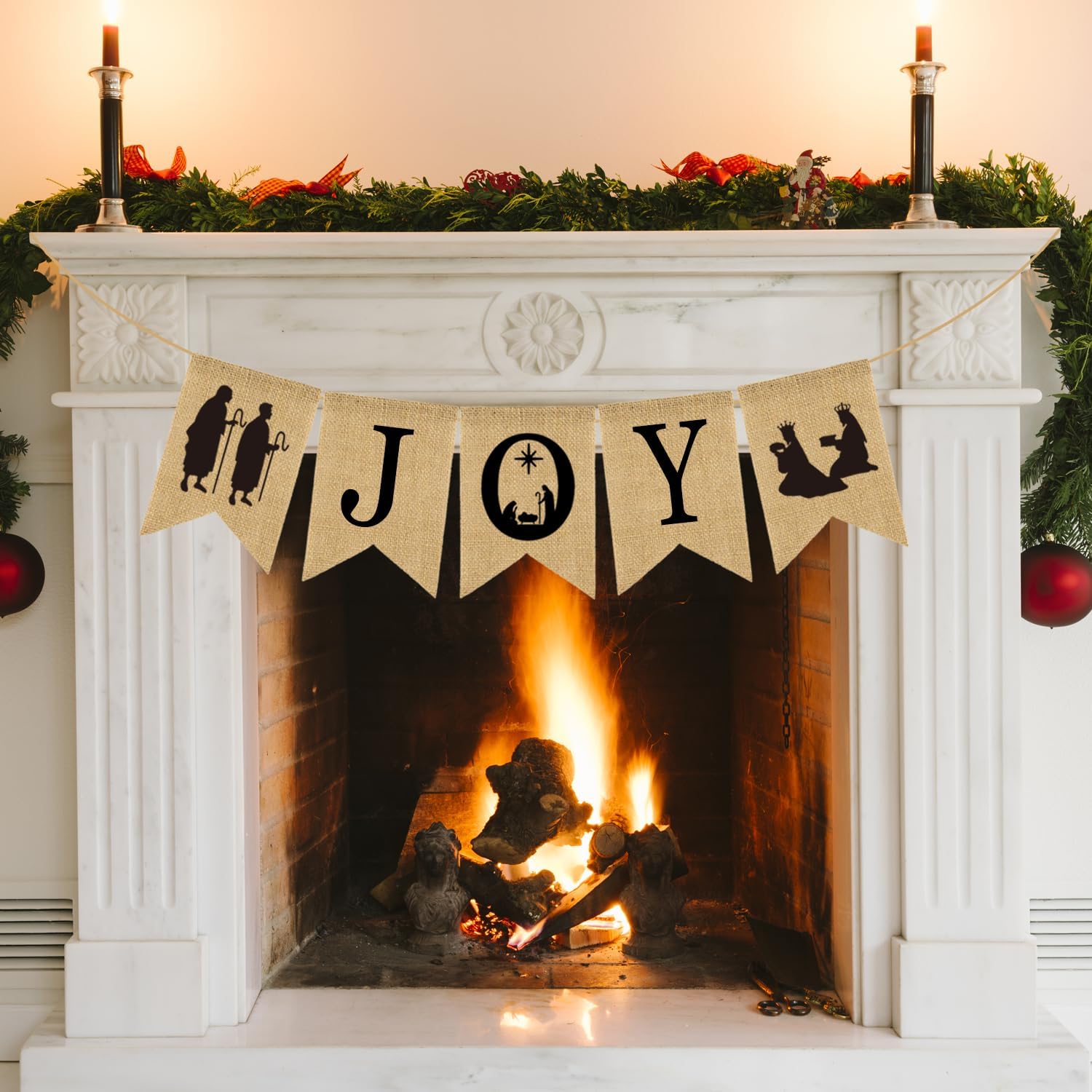 Amazon.com: Doumeny Christmas Burlap Banner Nativity Joy Burlap Banner ...