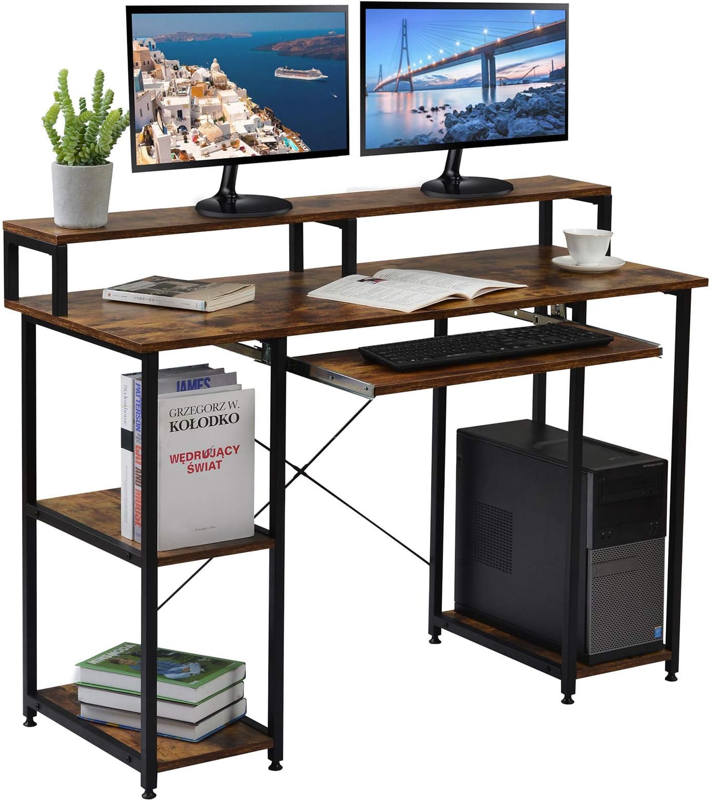 Amazon.com: Amazon Basics L-Shape Computer Desk with Shelves for ...