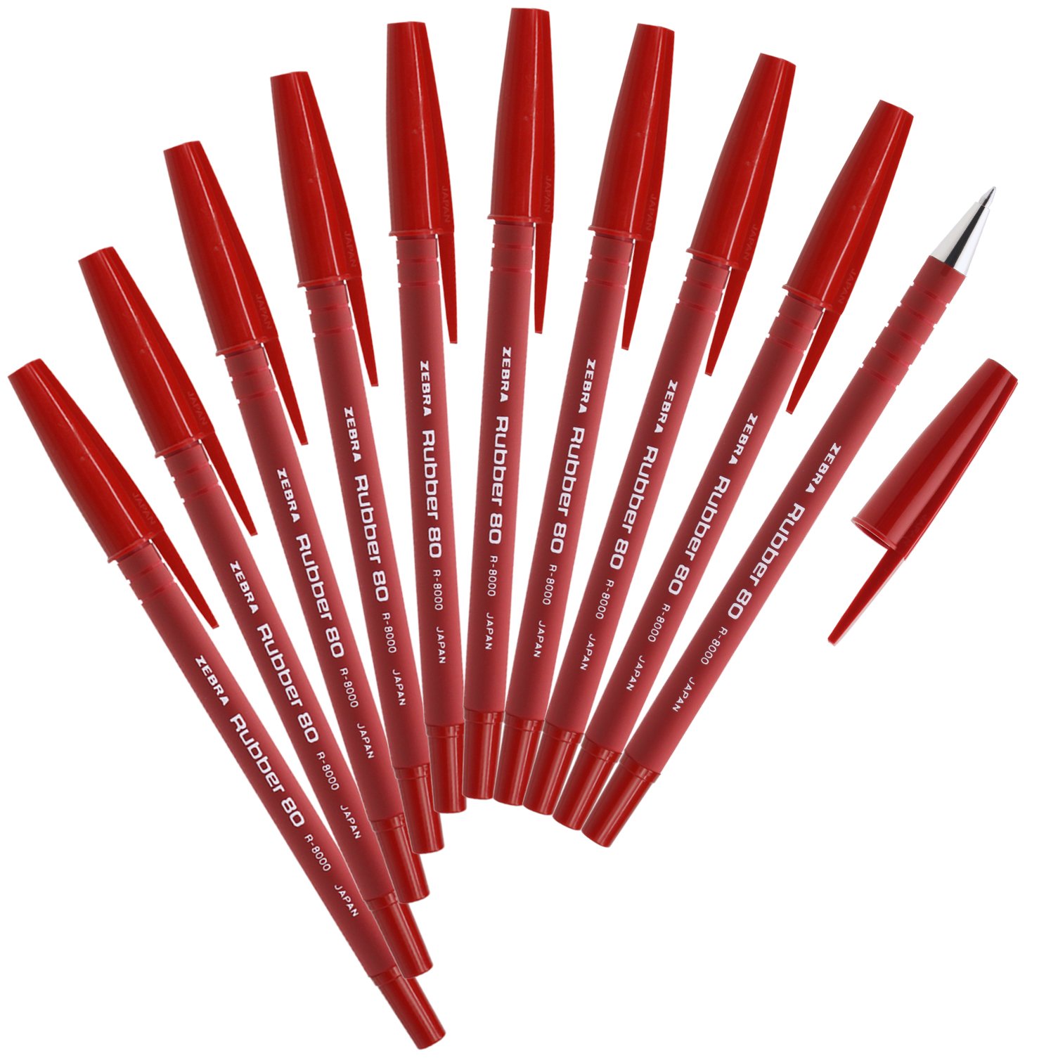 Amazon.com : Zebra B-R-8000-R Permanent Ballpoint Pen Rubber 80 Red 10 ...