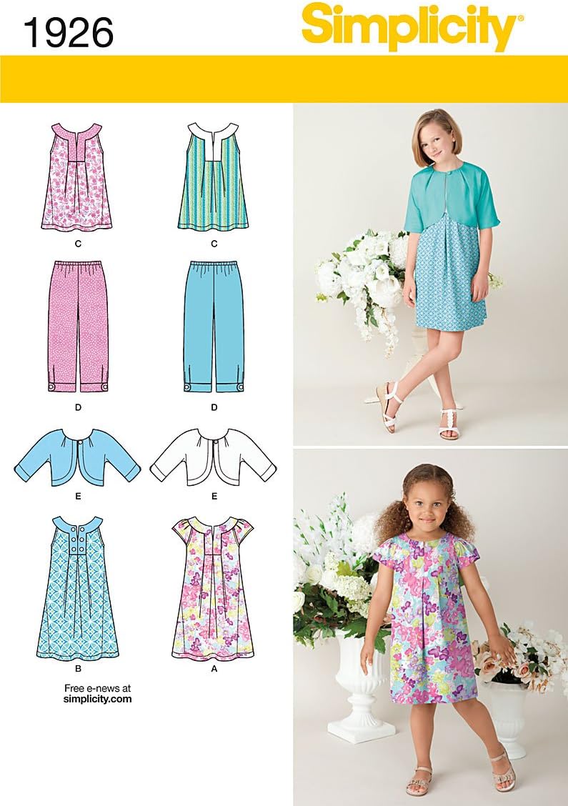 Amazon.com: Simplicity Pattern 1926 Girls Dress, Tunic, Cropped Pants ...