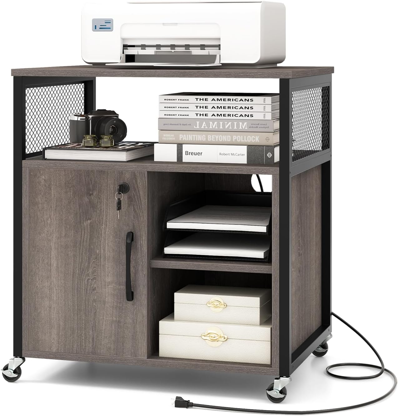 Giantex File Cabinet, Lateral Filing Cabinet with Lock, Wheels ...