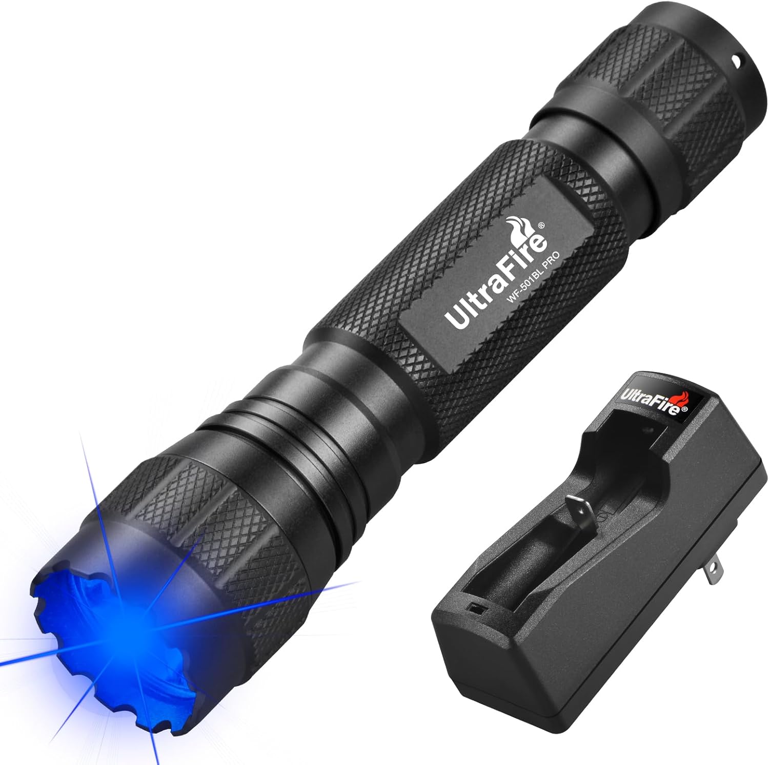 ULTRAFIRE Blue Light Flashlight, 450-460nm Single Mode Blue Led ...