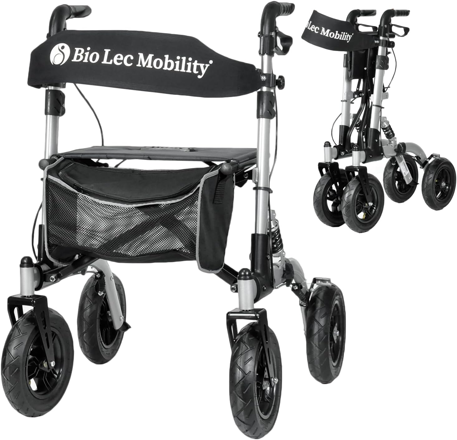 Outdoor All Terrain 4 Wheeled Rollator with Pneumatic Tyres, Dual ...
