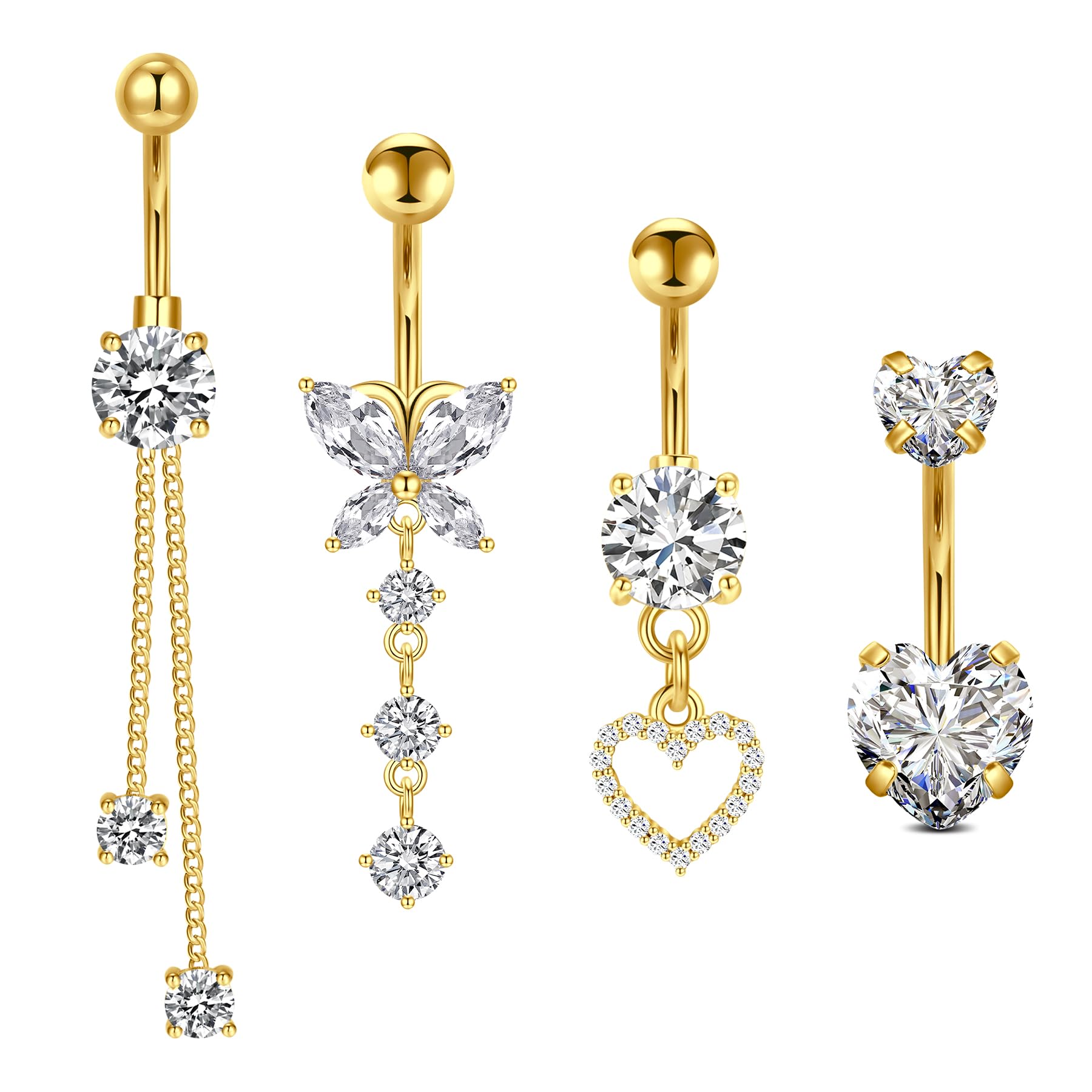 Snapklik.com : 14g Gold Belly Button Ring Dangle Belly Button Rings ...