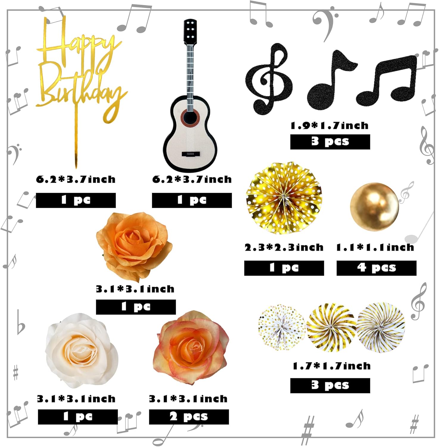 Buy 20PCS Music Cake Topper Flower Cake Topper Guitar Cake Decorations ...